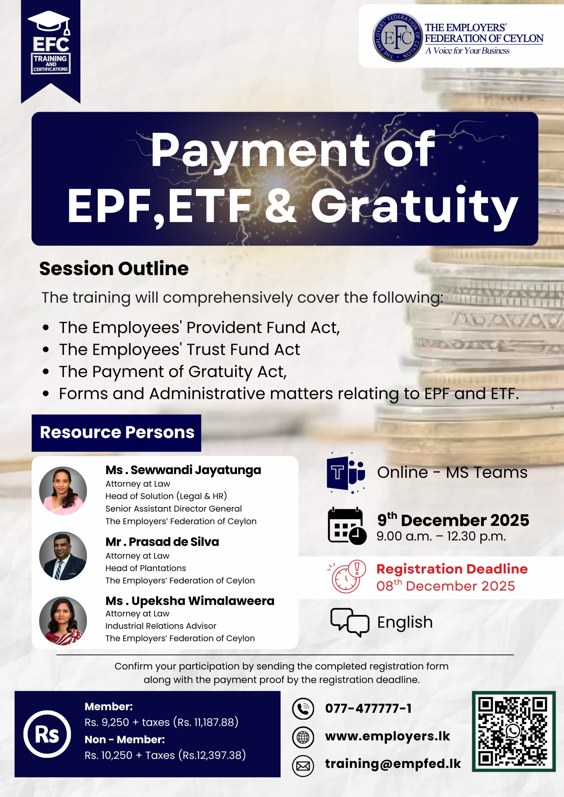 Payment of EPF, ETF & Gratuity – The Employers' Federation of Ceylon